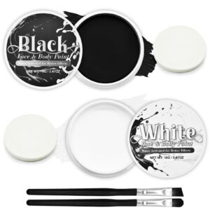 black & white face paint set (2.47 oz each) - halloween full coverage face painting special effects makeup kit for body face, ideal for skeleton, joker, clown, corpse cosplay costume accessories