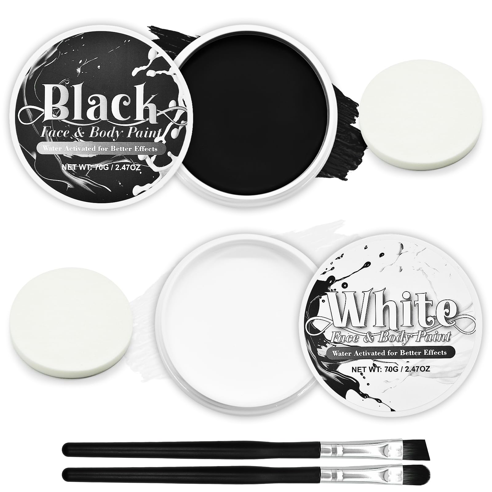 Black & White Face Paint Set (2.47 oz Each) - Halloween Full Coverage Face Painting Special Effects Makeup Kit for Body Face, Ideal for Skeleton, Joker, Clown, Corpse Cosplay Costume Accessories