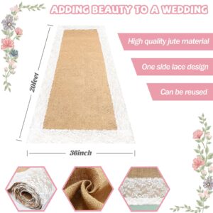 FUYITE Burlap Aisle Runner for Wedding Ceremony, 36" x 20ft Natural Burlap Wedding Aisle Runner with Lace, Jute Vintage Seamless Rustic Charm Wedding Runner Aisle Outdoor