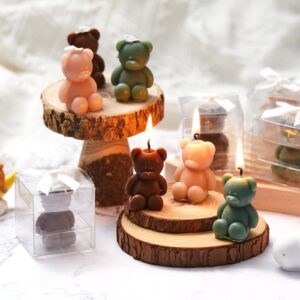 Dansib 15 Pcs Bear Baby Shower Candle Favor Bear Gender Reveal Party Favor for Guest Bear Party Favor Boy or Girl Bear Candle for Gender Reveal Baby Shower Party Favor(Light Brown, Dark Brown, Green)