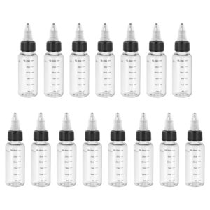 patikil 1oz(30ml) plastic dispensing bottle, 15pcs squeeze graduated empty bottles with black twist cap for liquids, inks, oils, sauces, arts and crafts, transparent