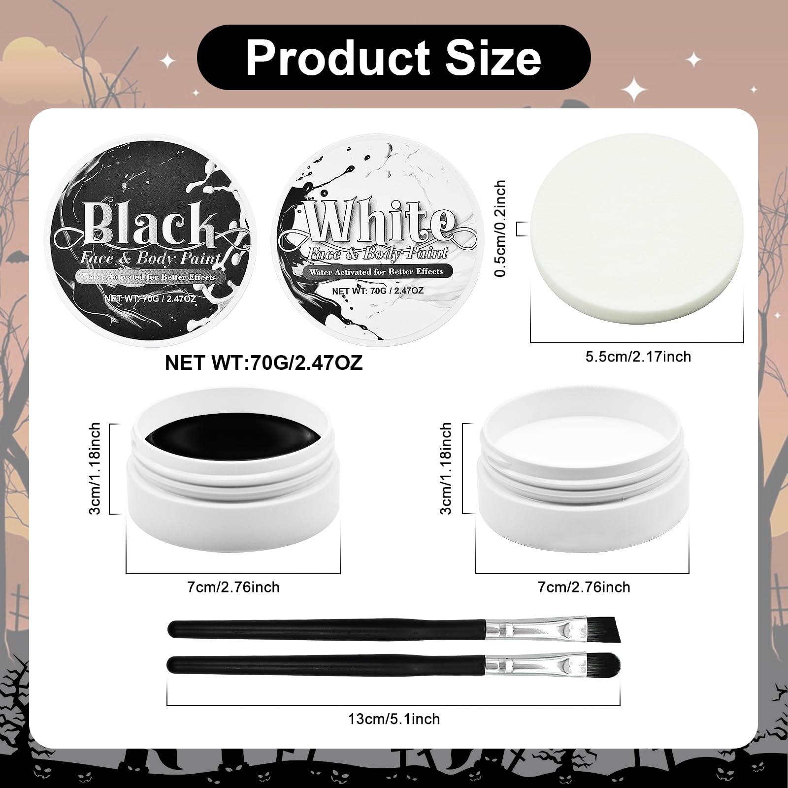 Black & White Face Paint Set (2.47 oz Each) - Halloween Full Coverage Face Painting Special Effects Makeup Kit for Body Face, Ideal for Skeleton, Joker, Clown, Corpse Cosplay Costume Accessories