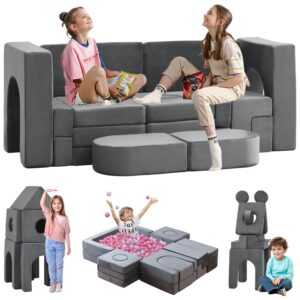 domiqut 22pcs modular kids play couch, floor sofa for children, 1000+diy creativing playroom furniture for toddlers， convertible foam and floor cushion for boys and girls