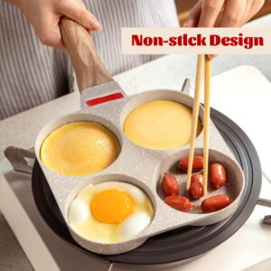 EHERDM 4-Cup Omelette Pan with Lid Nonstick Egg Frying Pan Aluminium Egg Poacher Pan Mini Pancake Pan Fried Egg Pan Healthy Breakfast Pan Egg Skillet Egg Cooker Pan for Induction & Gas Stove White