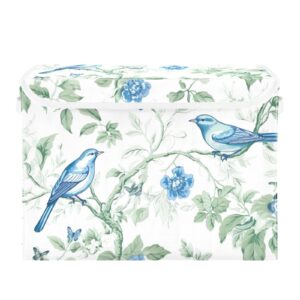 moudou watercolor bird floral storage bin with lid, large collapsible cube storage box for closet, office, bedroom, home decor