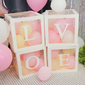 Ledido Baby Boxes with Letters for Baby Shower Balloon Box with Lights,4 Pcs Fairy String Lights and 43 Letters, Clear Blocks for Birthday Party, Bridal Shower, Gender Reveal Decoration - 4 PCS Boxes