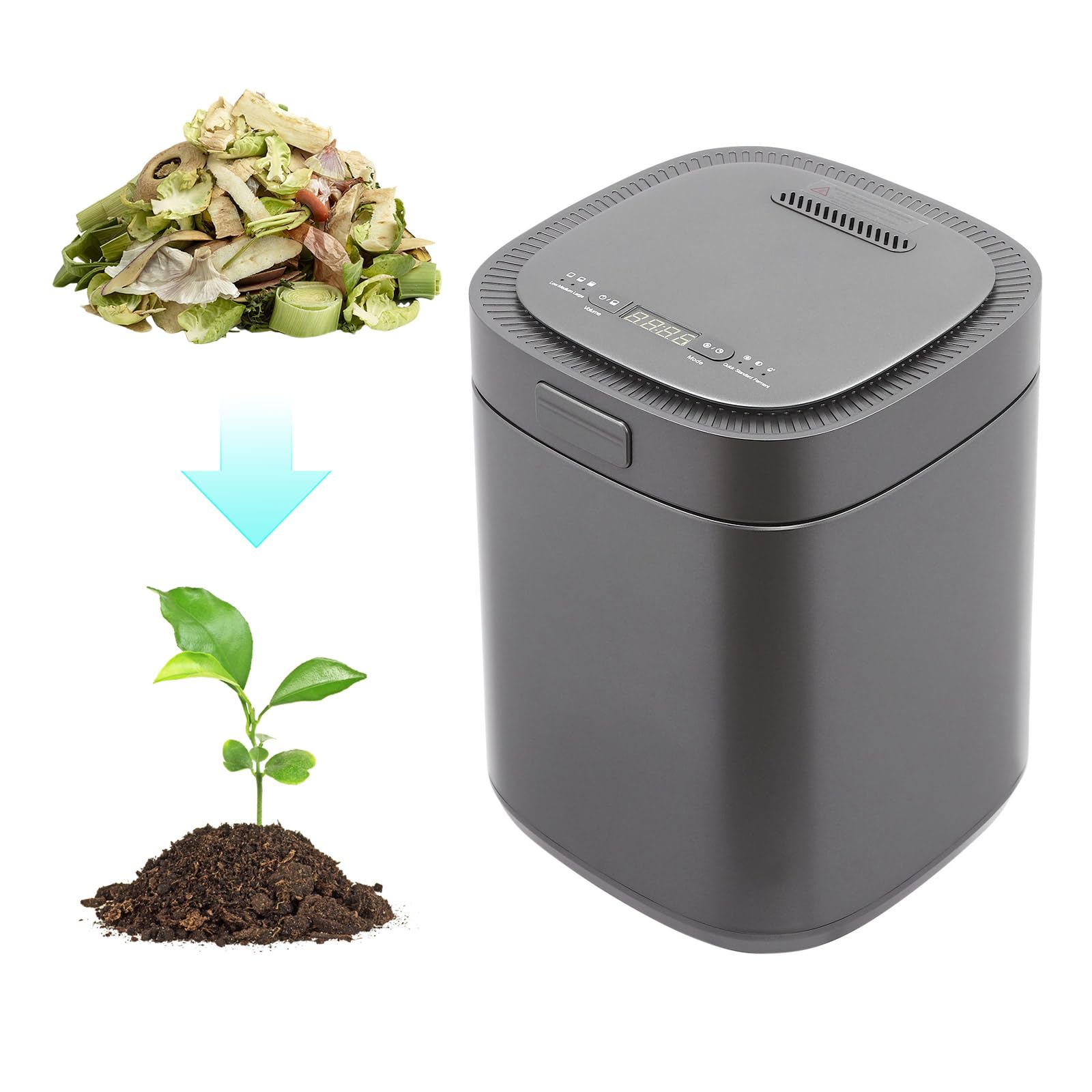 2.5L Electric Compost Machine Kitchen Mill Composter Bin Indoor Countertop Composting Machine with LED Display, Activated Car bon Odorless, Turn Food Waste and Scraps into Fertilizer for Garden Plants