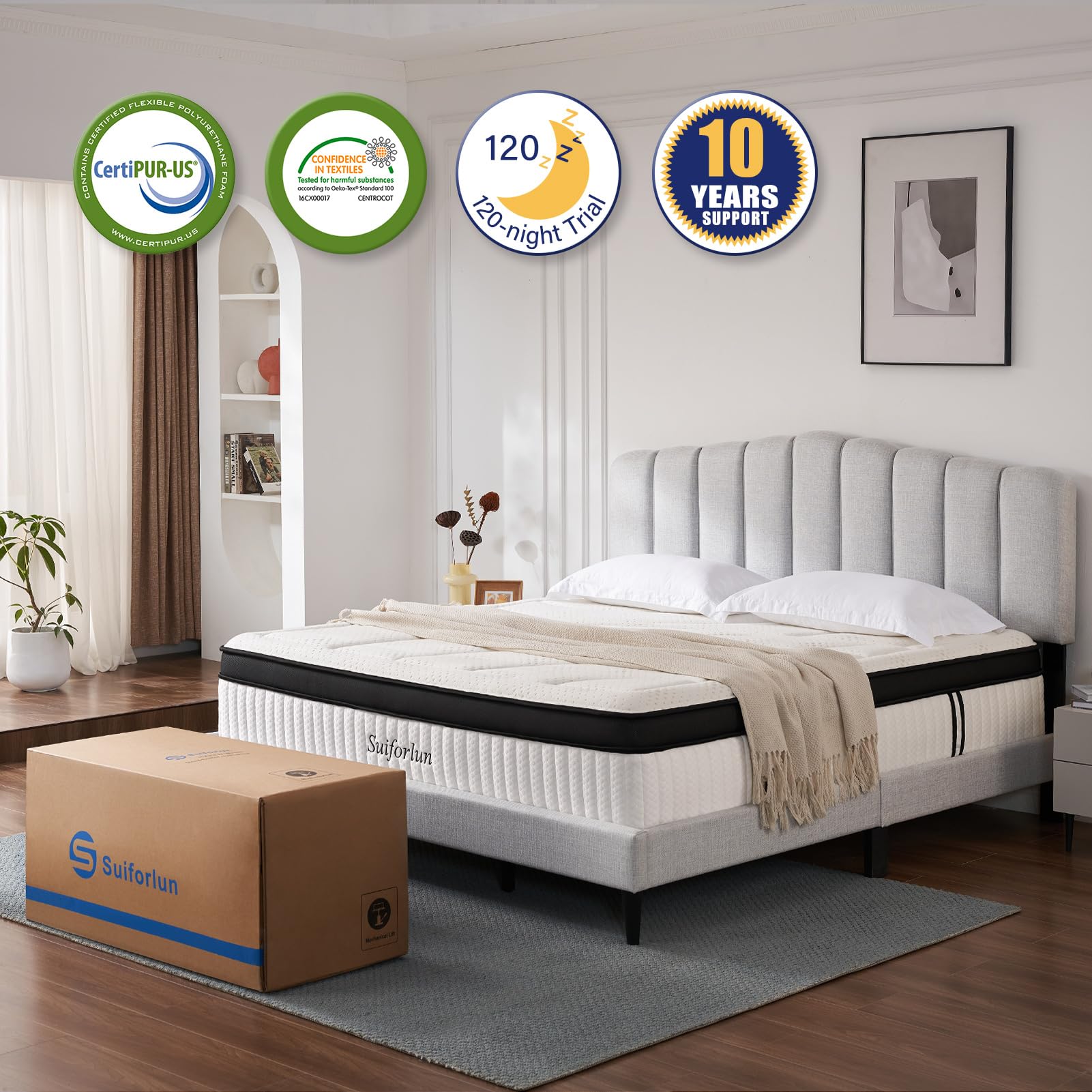 Suiforlun Full Mattress, 14 Inch Hybrid Mattress Full, Cool Gel Memory Foam and Heavier Coil Pocket Spring Mattress in a Box for Lumbar Support & Back Pain Relief, Medium-Plush, 120 Nights Trial