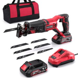 reciprocating saw cordless, 20v power reciprocating saw with battery and charger, 3000spm compact reciprocating saw with 6 tool-free blades for wood & metal cutting (1pc battery)