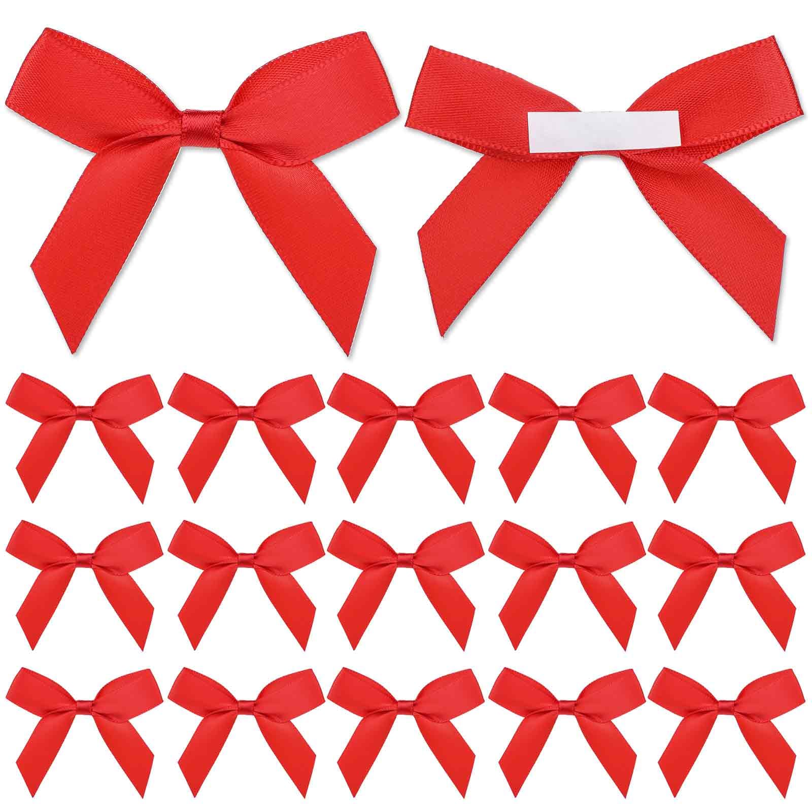 40 PCS Red Satin Ribbon Bows Self Adhesive Bows for Luxury Gift Wrapping Small Tied Ribbon Adhesive Bow for DIY Satin Ribbon Bows for Brithday Christmas Party Gift Wrap Bows for Bags