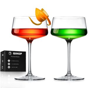 gihop martini glasses, lead-free crystal coupe glasses set of 2, 9 oz, hand-blown cocktail glasses, fancy champagne coupe glasses for espresso martini, manhattan as bar glassware with deluxe gift