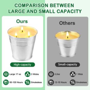 Citronella Candles Outdoor - Large 2 x 17oz Citronella Candle for Home Patio up to 200 Hours Burning, 3-Wick Natural Soy Wax Candle for Outside Garden Yard Balcony, Summer Camping Candle