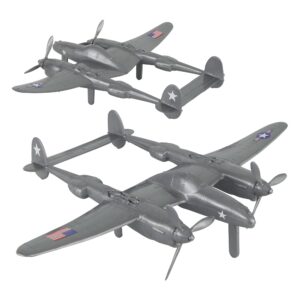 timmee ww2 p-38 lightning fighter plane - 2pc silver plastic army men aircraft