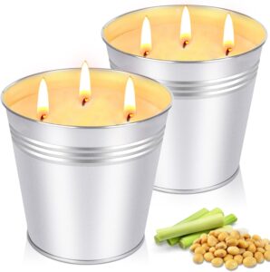 citronella candles outdoor - large 2 x 17oz citronella candle for home patio up to 200 hours burning, 3-wick natural soy wax candle for outside garden yard balcony, summer camping candle