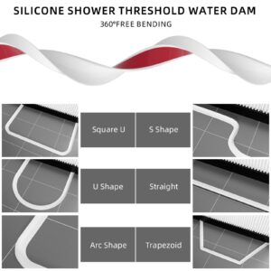 Shower Threshold Water Dam, Silicone Shower Water Guard, Self Adhesive Shower Water Blocker, Collapsible Shower Dam Water Stopper, for Bathroom Bathtub and Kitchen Countertop (White,59In)