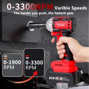 Osinhe 21V Cordless Impact Wrench, 406Ft-lbs (550N.m) Max Torque, Brushless 1/2 inch Impact Wrench, 1Pcs 4.0Ah Battery, Fast Charger, 5Pcs Driver Sockets, Drill & Screwdriver, Tool Box