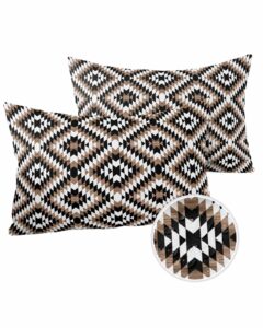 brown black outdoor pillow cover 12x20 inch cushion sham case, waterproof decorative lumbar throw pillowcase for outside garden patio porch couch chair tent moroccan southwestern aztec abstract boho