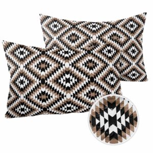 Brown Black Outdoor Pillow Cover 12x20 Inch Cushion Sham Case, Waterproof Decorative Lumbar Throw Pillowcase for Outside Garden Patio Porch Couch Chair Tent Moroccan Southwestern Aztec Abstract Boho