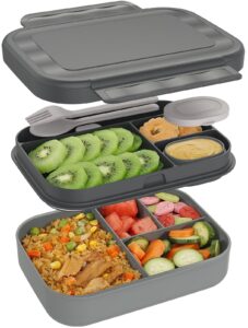 caperci bento box adult lunch box - stackable leakproof 47oz lunch containers for adults with sauce container - idea for office, on-the-go, microwave/dishwasher safe, bpa free (black)