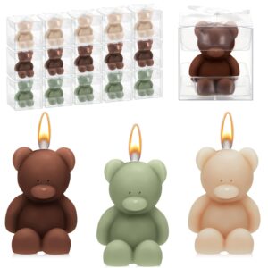 dansib 15 pcs bear baby shower candle favor bear gender reveal party favor for guest bear party favor boy or girl bear candle for gender reveal baby shower party favor(light brown, dark brown, green)