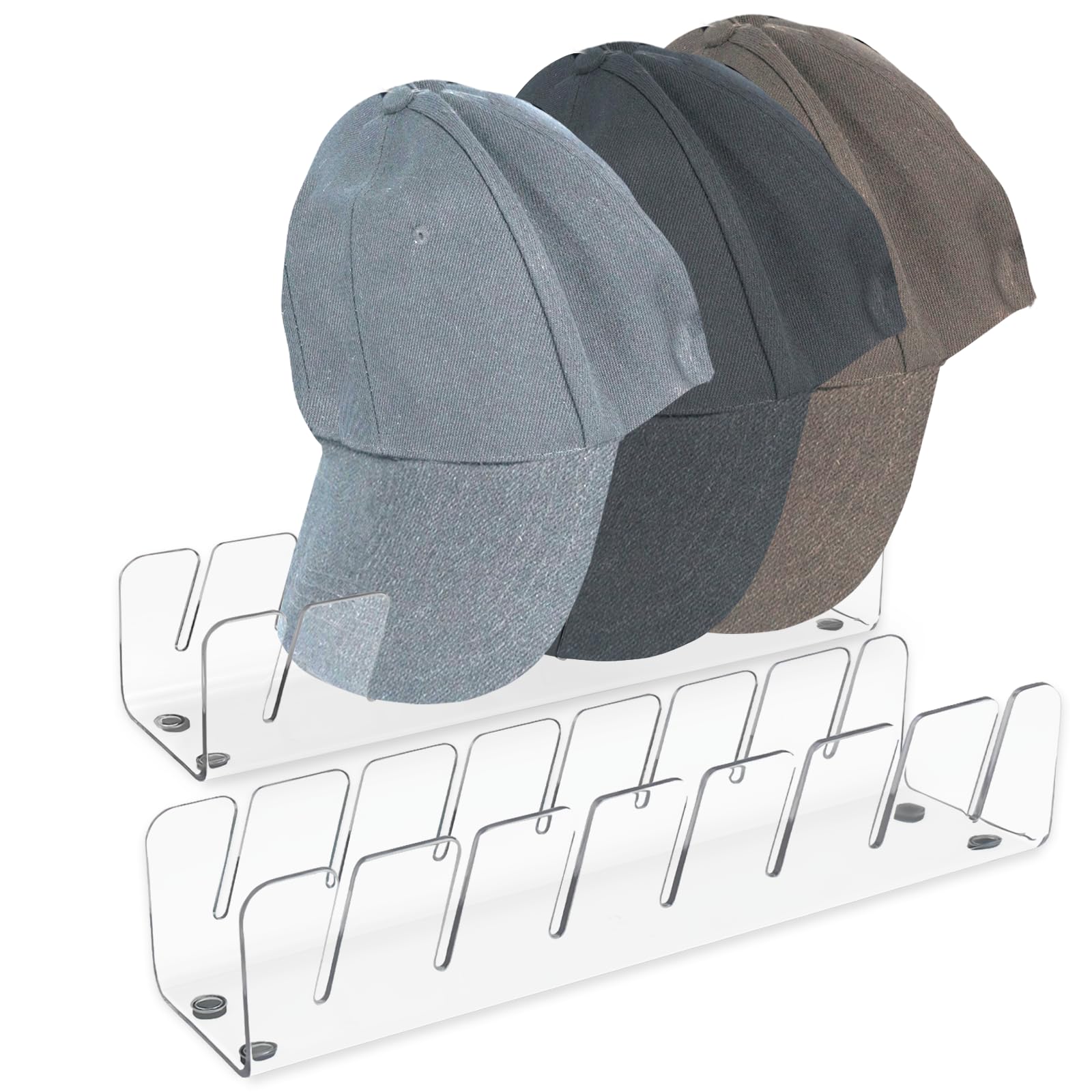 Puiuisoul Hat Stand for Baseball Caps, 2 Pack Hat Organizer and Display, Acrylic Hat Rack for 14 Baseball Caps for Bedroom, Closet, Dresser