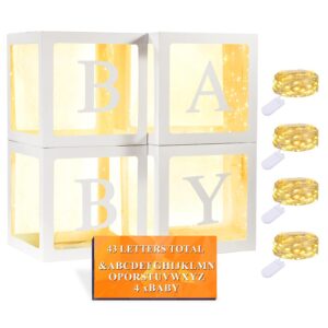 Ledido Baby Boxes with Letters for Baby Shower Balloon Box with Lights,4 Pcs Fairy String Lights and 43 Letters, Clear Blocks for Birthday Party, Bridal Shower, Gender Reveal Decoration - 4 PCS Boxes