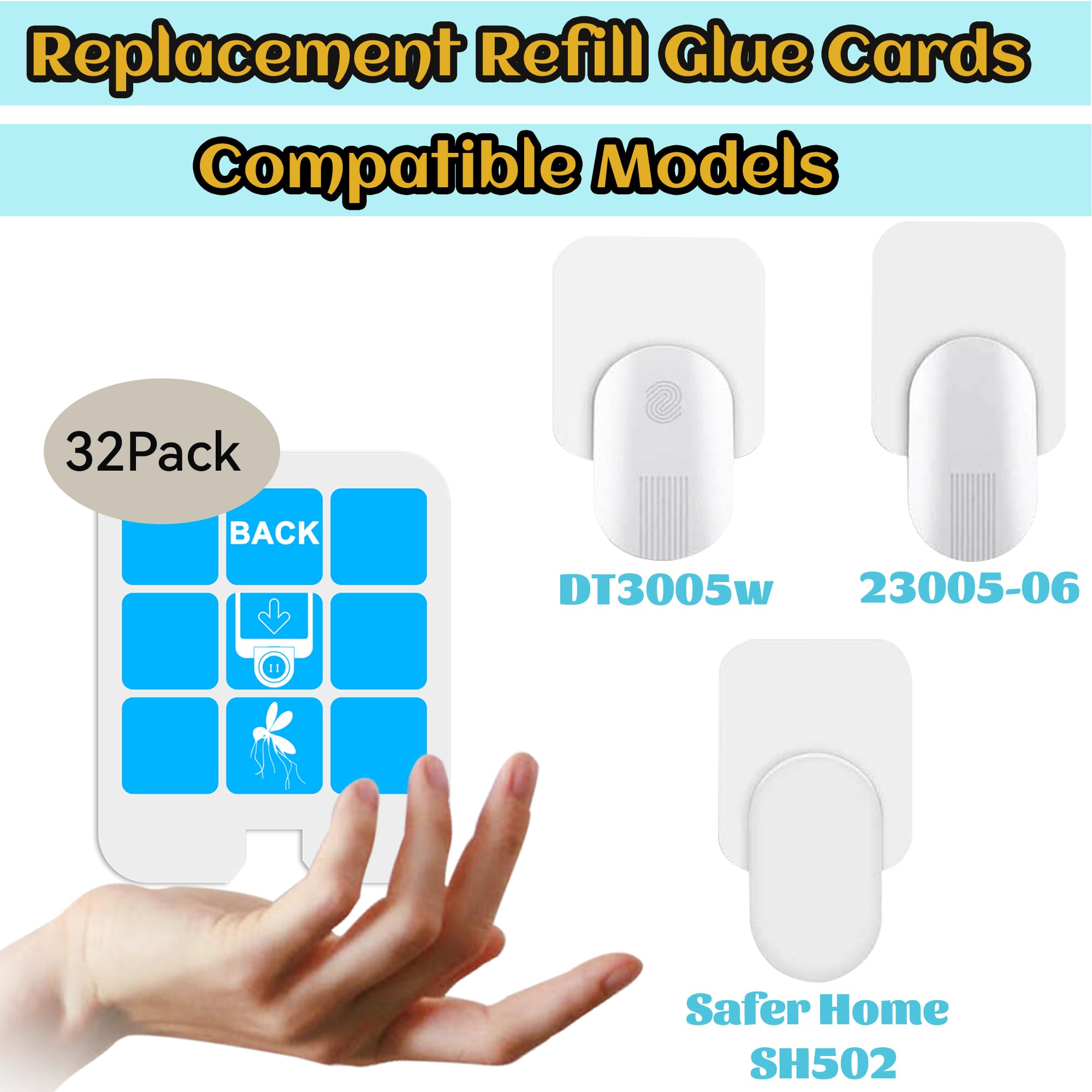 32 Pack Refill Glue Cards, Saferr Home Fly Trap Refill Compatible with Saferr Home SH502, S23005-06 and Dynatrap DT3005W Dot Indoor Fly Trap Plug-in Insect Trap Replacement Mosquito Sticky Glue Boards