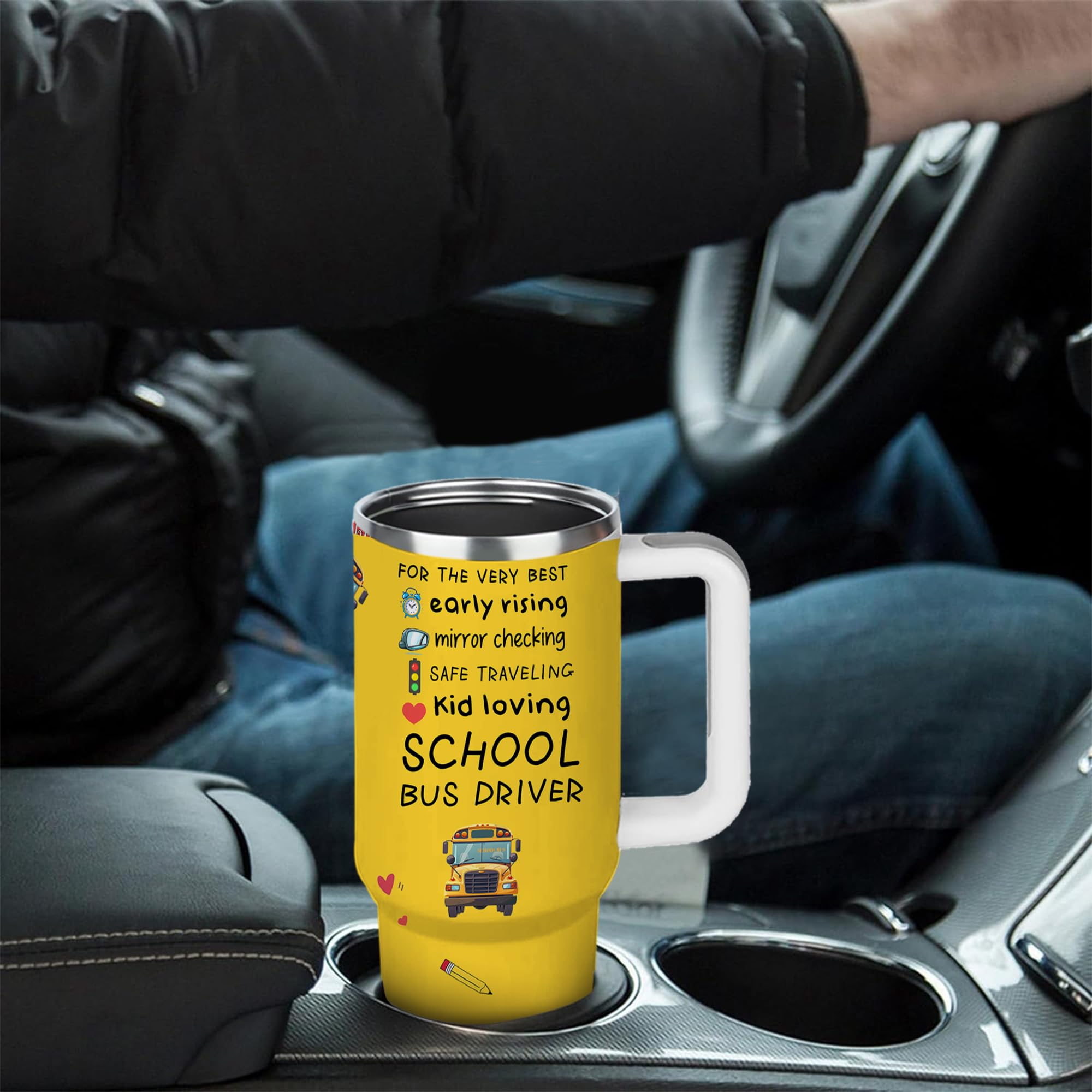 School Bus Driver Gifts - 40 Oz School Bus Driver Tumbler with Handle, School Bus Cups, Bus Driver Back to School Thank You Appreciation Gifts, School Bus Driver Christmas Birthday Retirement Gifts