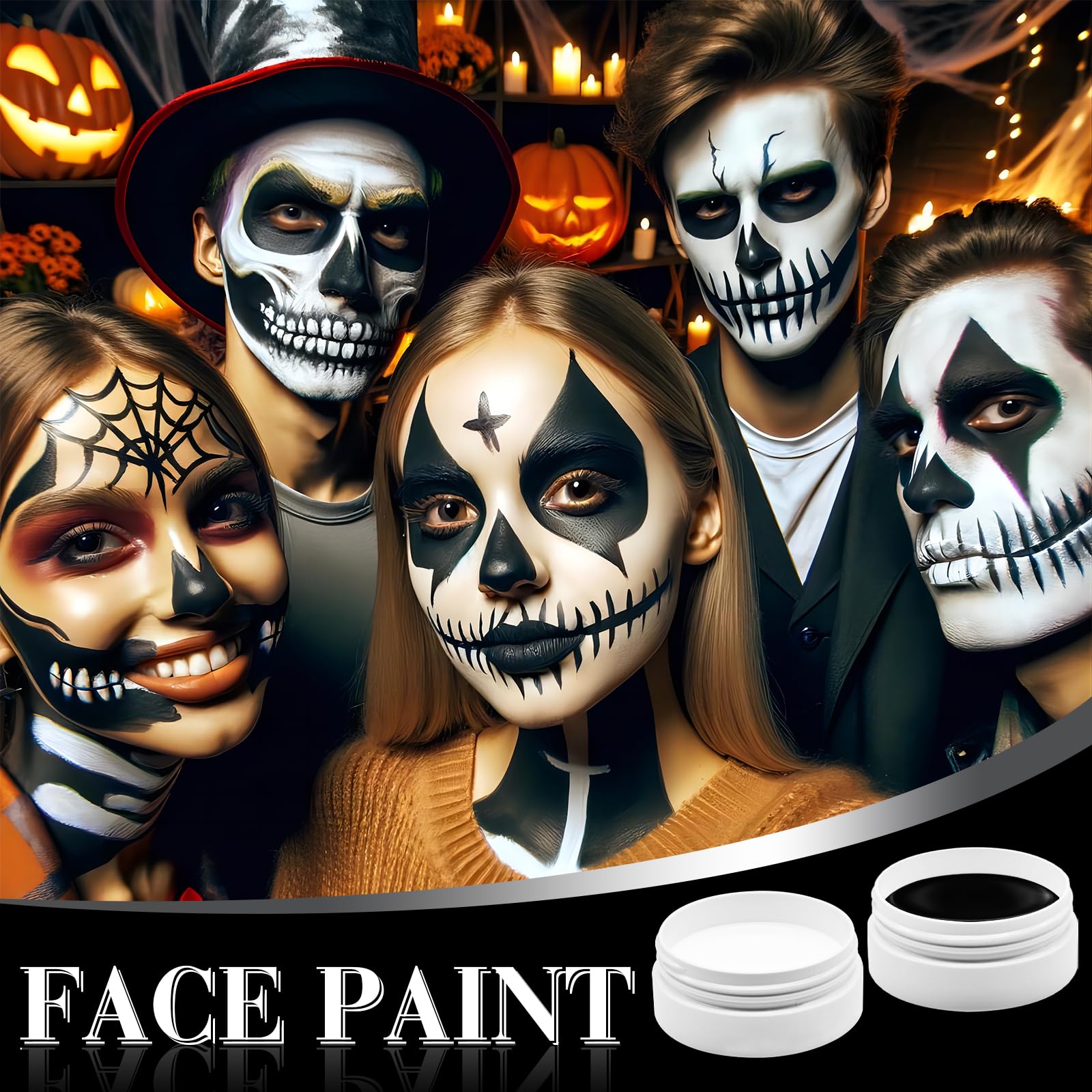 Black & White Face Paint Set (2.47 oz Each) - Halloween Full Coverage Face Painting Special Effects Makeup Kit for Body Face, Ideal for Skeleton, Joker, Clown, Corpse Cosplay Costume Accessories