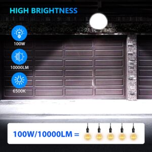 LED Barn Lights 100W, 10,000LM Dusk to Dawn Outdoor Security Flood Lighting with Photocell, 150° Adjustable, 6500K Daylight, IP66 Waterproof Street Light for Warehouse, Yard, Garage Lighting (2 Pack)