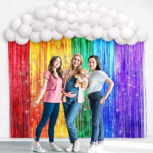 Rainbow Party Backdrop Balloon Arch Kit Decorations Rainbow Cloud Birthday Photo Props Booth Backdrops Rainbow Balloon Garland Fringe Curtains for Wedding Baby Shower Decor Photography Supplies