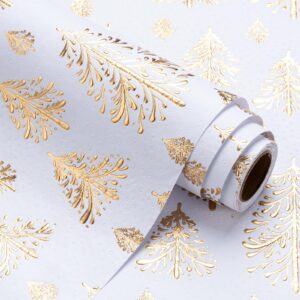 wrapaholic 3d kraft christmas wrapping paper roll - mini roll - 17 inch x 16.5 feet - gold and white christmas tree design with embossed perfect for holiday, party celebration