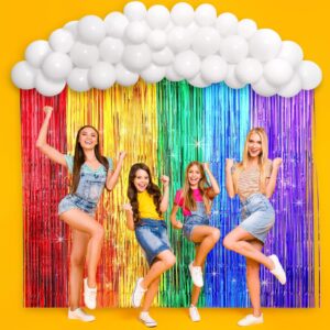 Rainbow Party Backdrop Balloon Arch Kit Decorations Rainbow Cloud Birthday Photo Props Booth Backdrops Rainbow Balloon Garland Fringe Curtains for Wedding Baby Shower Decor Photography Supplies