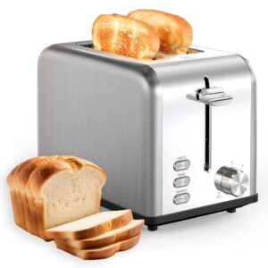 yssoa stainless steel toaster 2 slice with extra wide slot & removable crumb tray, 6 shade settings and bagel/defrost/cancel functions, compact oven, for various bread & waffle, silver new