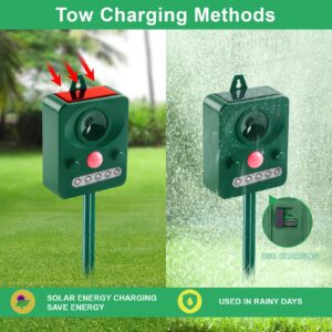 Solar Animal Repeller, Ultrasonic Animal Deterrent Rodent Repeller for Cat, Dog, Squirrel, Deer, Fox, Outdoor Animal Repellent with Motion Sensor and Led Light Alarm, Protect Yards, Lawn Gardens