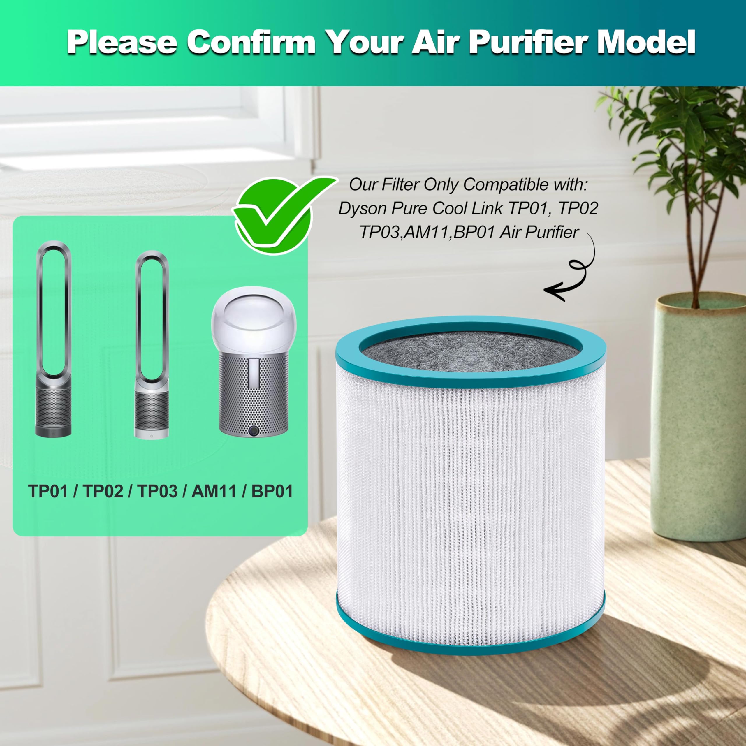 2 Pack True HEPA Replacement Air Purifier Filters for Dyson Tower Purifier Pure Cool Link TP01 TP02 TP03 BP01, AM11, Dyson BP01 Models, Compared to Part # 968126-03 - Premium Activated Carbon Filters