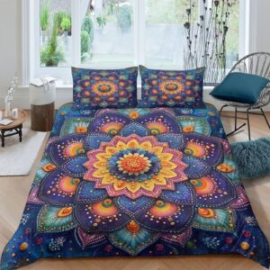 bohemian mandala 3d printedbeautiful patterns comforter covers bedding set quilt cover duvet cover 3 pieces for childrens and adults microfiber with pillowcases with zipper closure queen（228x228cm）