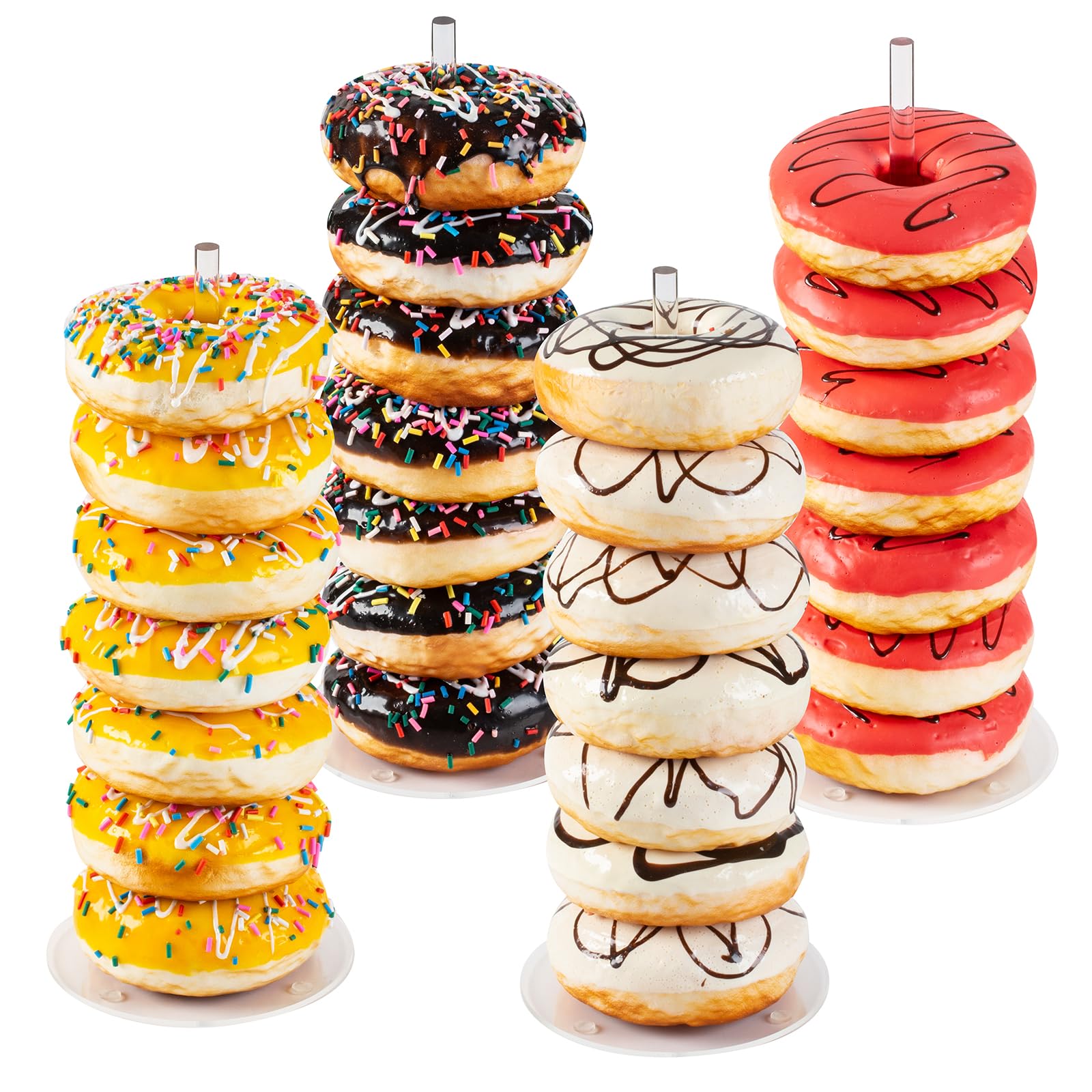 4PCS Acrylic Donut Stand, Donut Holder Stands for Dessert Table, HENABLE Clear Donut Display Stand Tower, Bagel Stand Holder, Doughnut Stand for Party, Christmas, Birthday and New Year