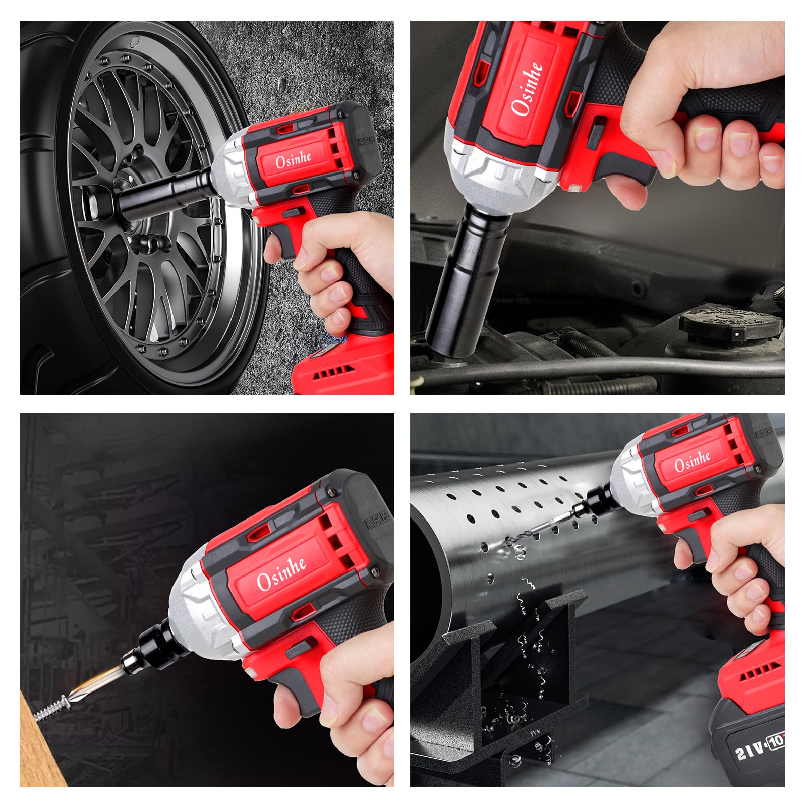 Osinhe 21V Cordless Impact Wrench, 406Ft-lbs (550N.m) Max Torque, Brushless 1/2 inch Impact Wrench, 1Pcs 4.0Ah Battery, Fast Charger, 5Pcs Driver Sockets, Drill & Screwdriver, Tool Box