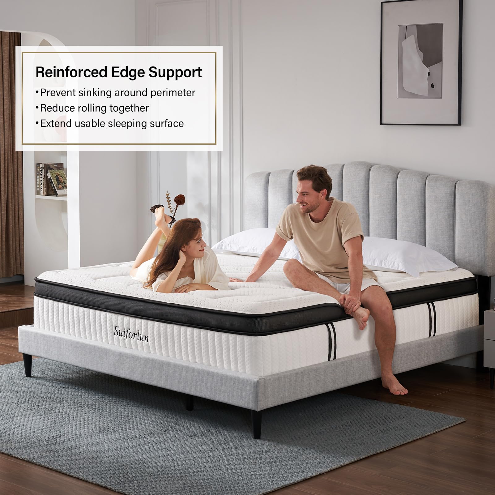 Suiforlun King Mattress, 14 Inch Hybrid Mattress King, Cool Gel Memory Foam and Heavier Coil Pocket Spring Mattress in a Box for Lumbar Support & Back Pain Relief, Medium-Plush, 120 Nights Trial