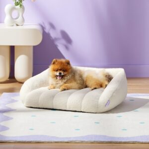 Lesure Orthopedic Dog Bed Sofa for Small Dogs & Cats, Waterproof Dog Couch with Removable Washable Cover, Cute Aesthetic Pet Sofa Couch with Egg Crate Foam(24" x 18" x 9.5", Cream)