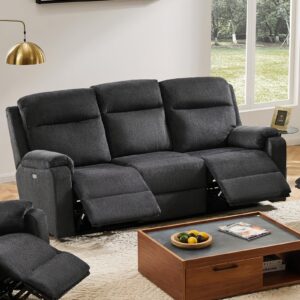 LARMACE Power Recliner Sofa 3 Seater Reclining Couch with Overstuffed Armrest and Backrest Electric Double Recliner Sofa Couch for Living Room, Dark Grey