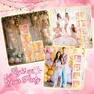 Ledido Baby Boxes with Letters for Baby Shower Balloon Box with Lights,4 Pcs Fairy String Lights and 43 Letters, Clear Blocks for Birthday Party, Bridal Shower, Gender Reveal Decoration - 4 PCS Boxes