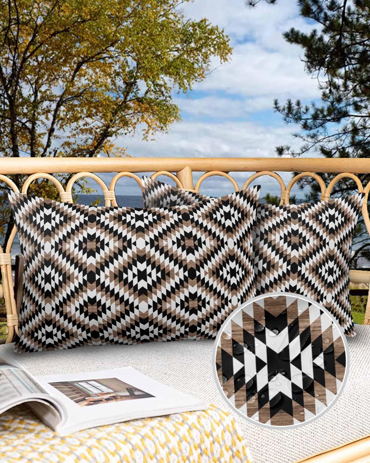 Brown Black Outdoor Pillow Cover 12x20 Inch Cushion Sham Case, Waterproof Decorative Lumbar Throw Pillowcase for Outside Garden Patio Porch Couch Chair Tent Moroccan Southwestern Aztec Abstract Boho