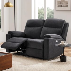 LARMACE Power Recliner Sofa and Loveseat Set Upholstered 2 Piece Reclining Couch with Overstuffed Armrest and Backrest Electric Recliner Sofa Couch Sets for Living Room, Dark Grey