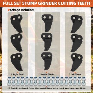 Set of 9 Stump Grinder Teeth Fits DK2 and Power King Stump Grinder Model OPG777 PK0803, Teeth for Stump Grinder Includes Bolts and Nuts