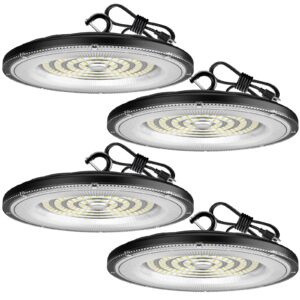 ufo led high bay light,150w 4pack 22500lm,shop lights,ip66 waterproof lights for workshop, warehouse, barn,garage, factory, gym, industrial lighting, commercial lights,6500k daylight,with us plug