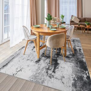 Macgace Modern Abstract Rugs for Living Room, 4'x6' Machine Washable Area Rug with Non Slip Backing for Bedroom, Soft Floor Covering Contemporary Carpet for Dining Room Kitchen Home Office, Gray