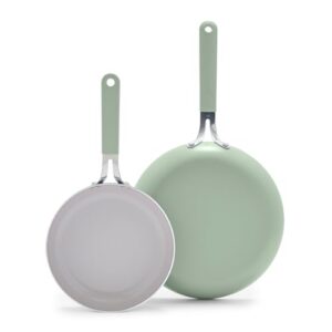 greenlife dream 8" & 10" healthy ceramic nonstick frying pan set, pfas-free, pfoa-free, dishwasher & oven safe, stay-cool handles, durable, versatile cooking, easy clean, sage green