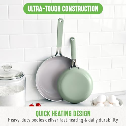 GreenLife Dream 8" & 10" Healthy Ceramic Nonstick Frying Pan Set, PFAS-Free, PFOA-Free, Dishwasher & Oven Safe, Stay-Cool Handles, Durable, Versatile Cooking, Easy Clean, Sage Green